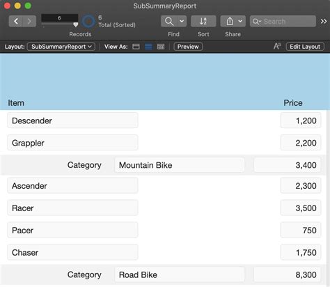Filemaker Sub Summary Report