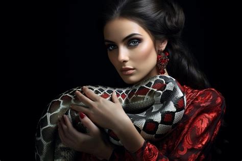 Premium Ai Image Beautiful Woman Holding A Python Which Wraps Around