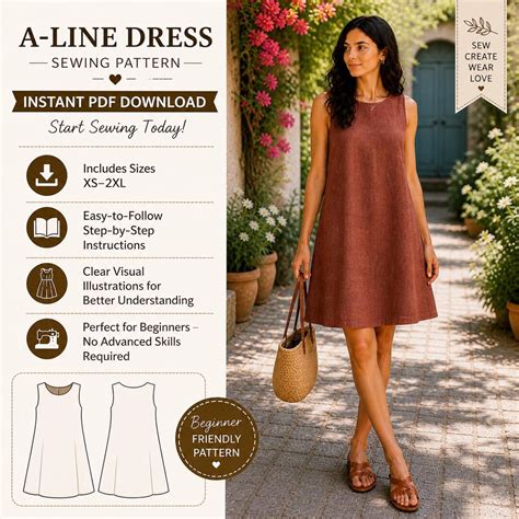 Linen A Line Dress Sewing Pattern Pdf Sleeveless Shift Dress Pattern
