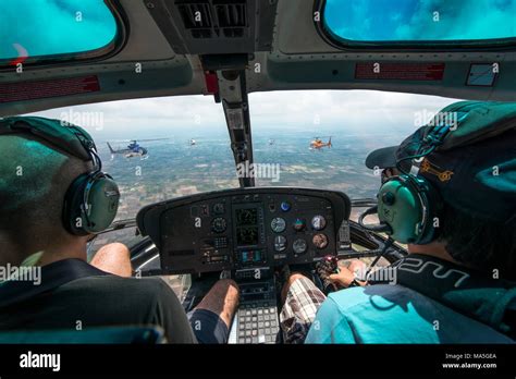 Interior Shot In Flying Airbus Eurocopter Helicopter As350 Showing