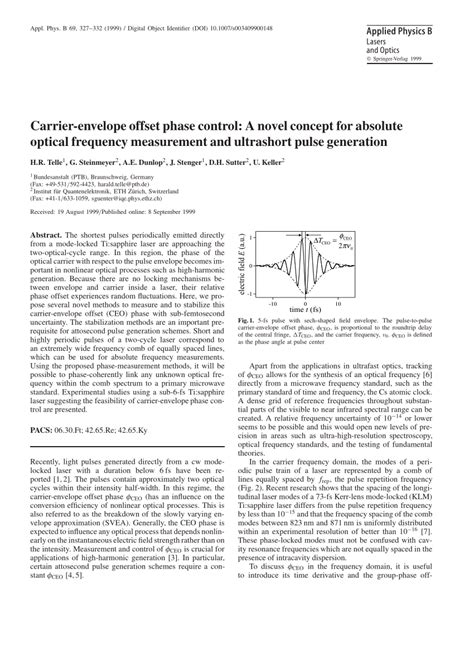 Pdf Carrier Envelope Offset Phase Control A Novel Concept For Absolute Optical Frequency