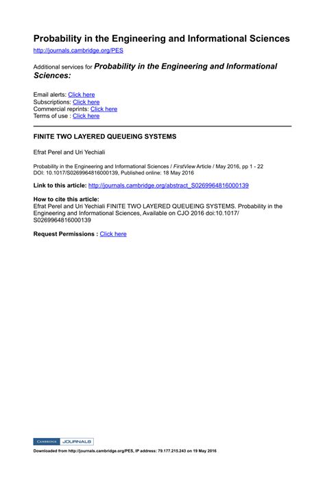 Pdf Finite Two Layered Queueing Systems