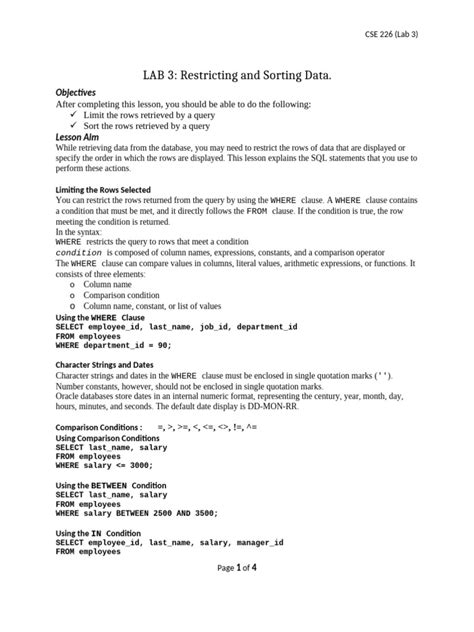 Lab 3 Restricting And Sorting Data Pdf Information Retrieval