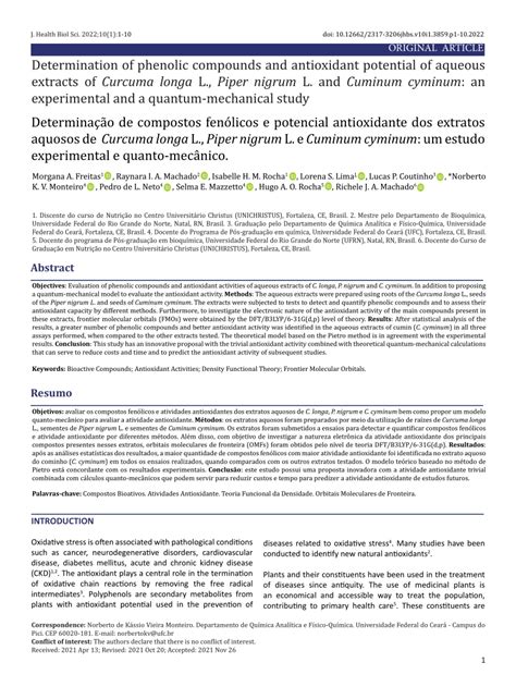 Pdf Determination Of Phenolic Compounds And Antioxidant Potential Of