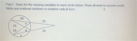 Part I Solve For The Missing Variables In Each Circle Below Show All Wo