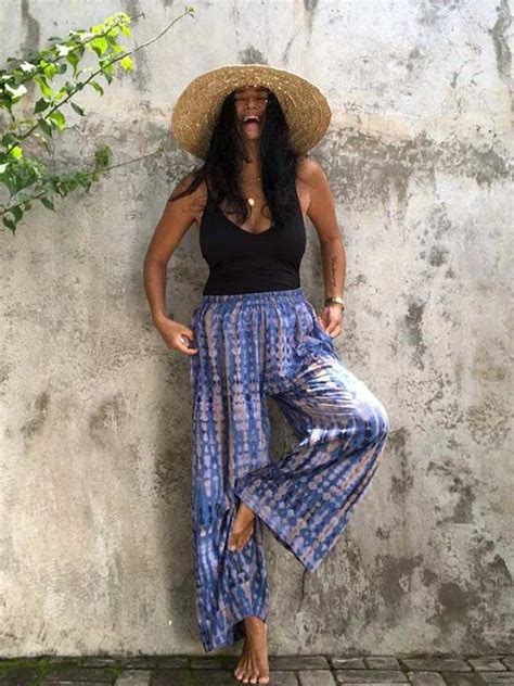 보헤미안 고무줄 넓은 다리 바지 여성용 탄성 허리 보헤미아 바이브 플레어 바지 보헤미안 해변 튜닉 바지 여성 홀리데이 바지 신상 여름 Aliexpress