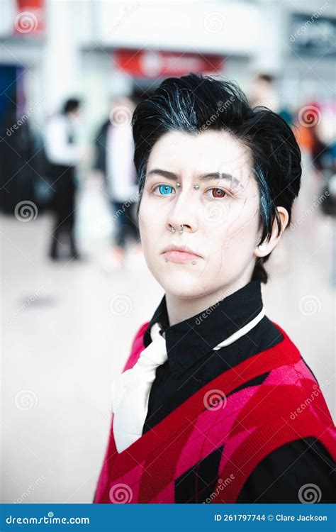 Gender Fluid Cosplayer Close Up With Colourful Contact Lenses And Face