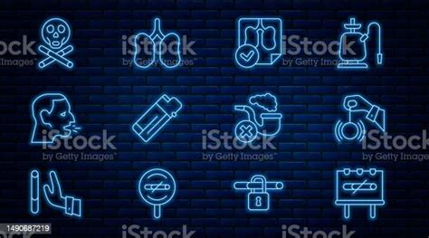 세트 라인 금연 최면 폐 엑스레이 진단 라이터 남자 기침 뼈와 두개골 연기와 아이콘이있는 흡연 파이프 벡터 X 레이에 대한 스톡 벡터 아트 및 기타 이미지 Istock