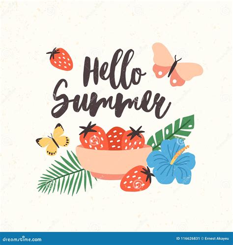 Composition With Hello Summer Lettering Written With Beautiful Cursive