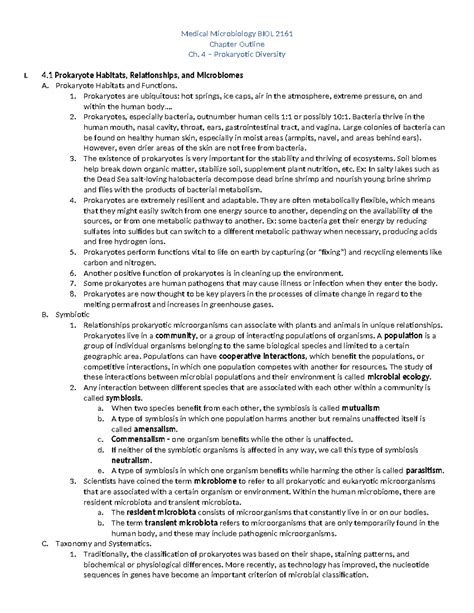 Ch 4 Prokaryotic Diversity Chapter Outline Medical Microbiology Biol 2161 Chapter Outline