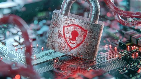Digital Security Padlock On Circuit Board Illustrating Cyber Protection