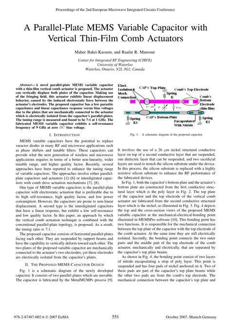 Pdf A Parallel Plate Mems Variable Capacitor With Vertical Thin Film Comb Actuators