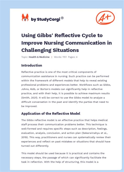 Using Gibbs Reflective Cycle To Improve Nursing Communication In Challenging Situations Free