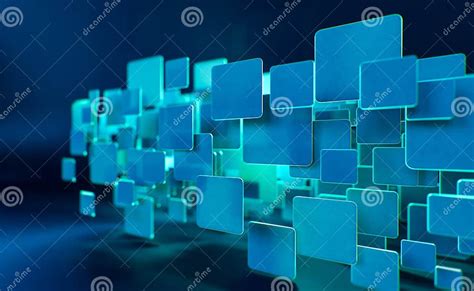 Abstract Background Technology Concept Matte Glass Squares With Blue Light Emitter Stock