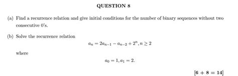 Solved A Find A Recurrence Relation And Give Initial