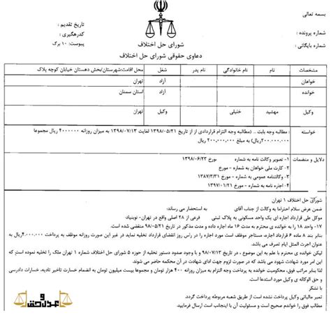 نمونه دادخواست دستور تخلیه فوری شورای حل اختلاف [ فایل Pdf]