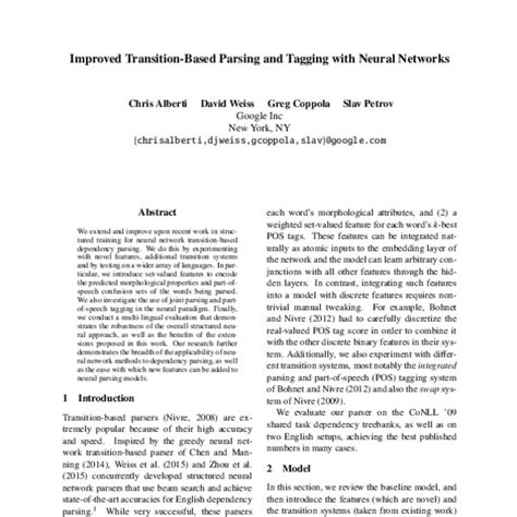 Improved Transition Based Parsing And Tagging With Neural Networks Acl Anthology