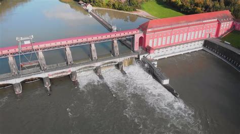 Gateway On Rhine River Sluice Gates At River Dam River Dam With Flowing Water Stock Footage