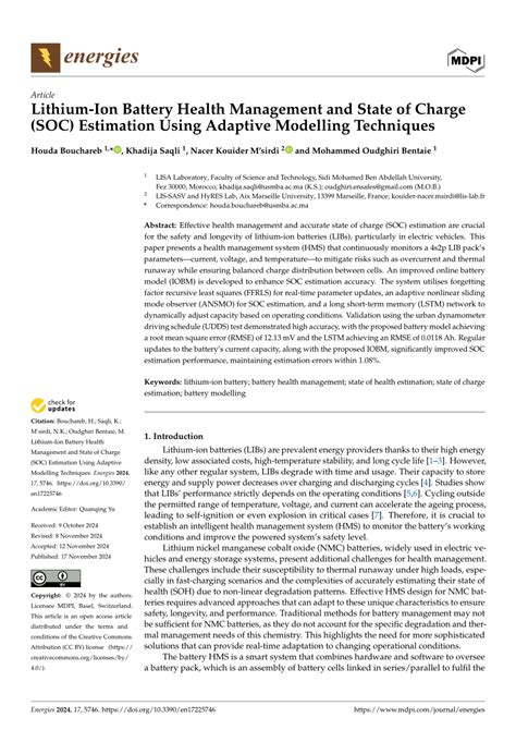 Pdf Lithium Ion Battery Health Management And State Of Charge Soc