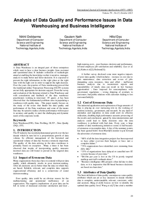 Pdf Analysis Of Data Quality And Performance Issues In Data Warehousing And Business Intelligence