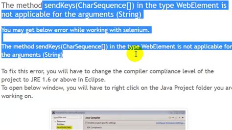 sendkeys in the type webelement is not applicable for the arguments in selenium youtube