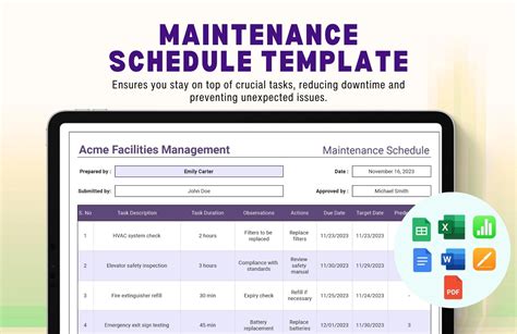 Editable Maintenance Schedule Templates In Excel To Download