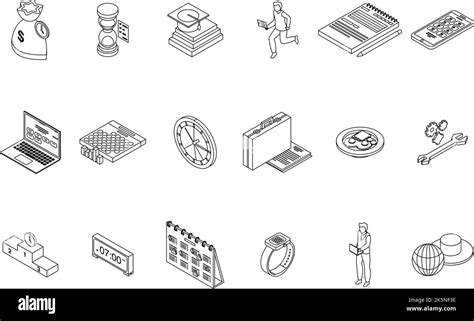 Time Management Icons Set Isometric Set Of Time Management Vector Icons Outline Thin Lne