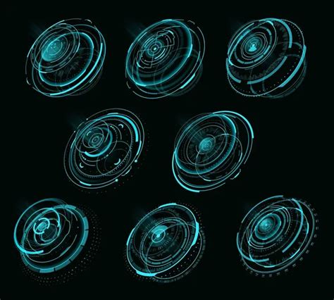 Hud Futuristic Cursors Neon Interface Navigation Buttons Arrows Set Digital Stock Vector Image