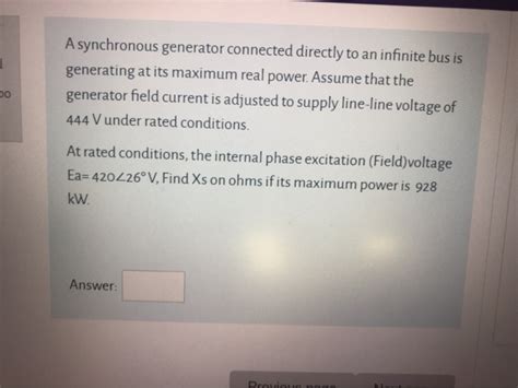 Solved 1 A Synchronous Generator Connected Directly To An