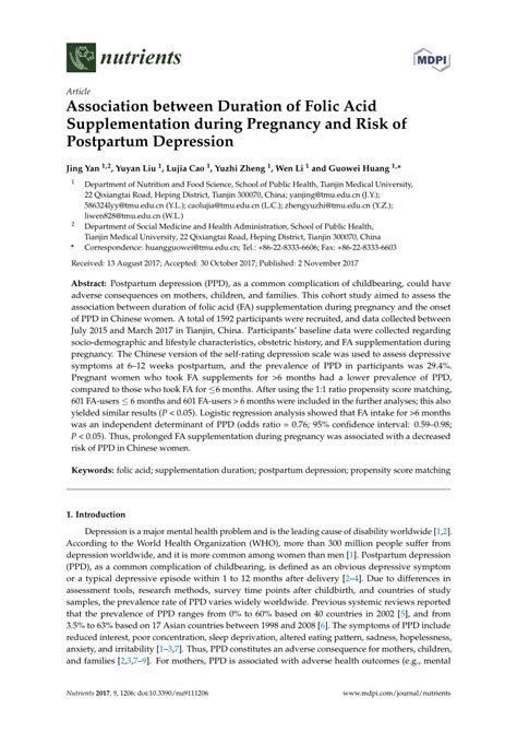 Pdf Association Between Duration Of Folic Acid Supplementation During Pregnancy And Risk Of