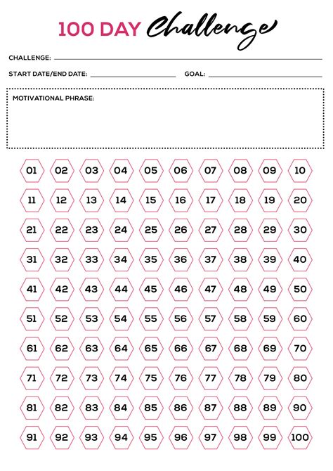 100 Day Motivational Challenge Tracker Colour • The Printables In