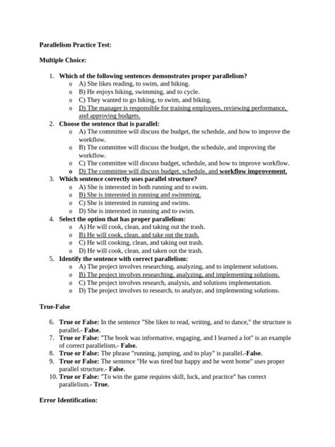 Parallelism Practice Test 2 Pdf