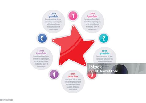 교육 과학 비즈니스 기술 세계를 위한 인포그래픽 빨간 별 인포 그래픽 템플릿 5단계 정보 템플릿 매거진 연례 보고서 인포그래픽 5에 대한 스톡 벡터 아트 및 기타 이미지
