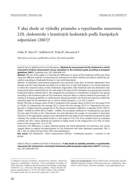 Pdf Methods For Measurement Of Ldl Cholesterol A Critical Assessment Of Direct Measurement