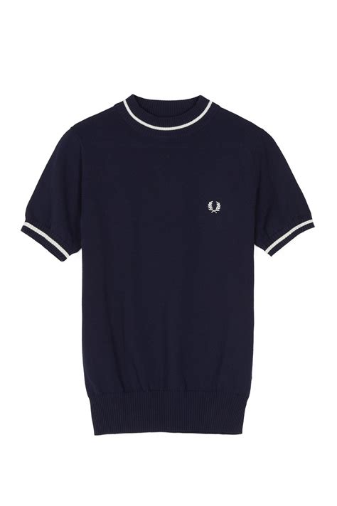 Reissues Short Sleeve Turtleneck Jumper Navy Ecru Fred Perry Uk
