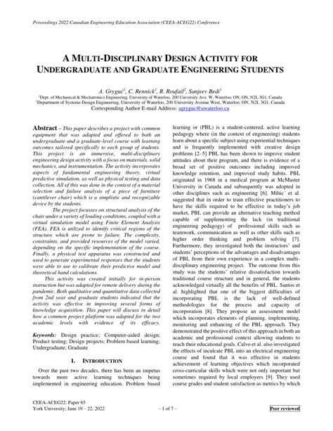 PDF Multi Disciplinary Design Activity For Undergraduate And Graduate Engineering Students