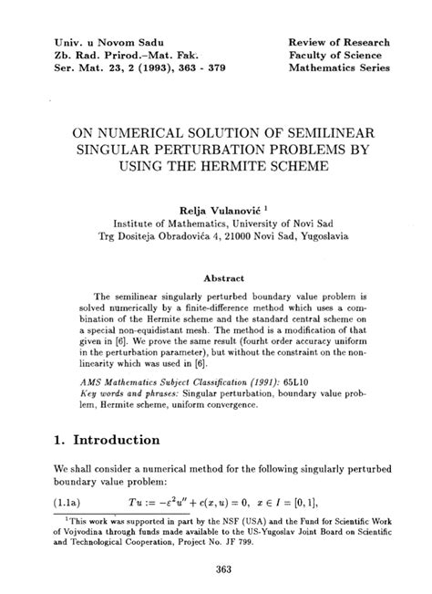Pdf On Numerical Solution Of Semilinear Singular Perturbation