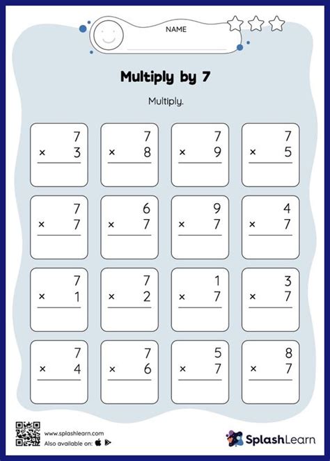 Multiply By 7 Vertical Multiplication Math Worksheets Splashlearn