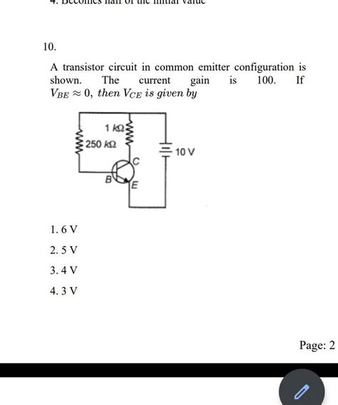 10 a transistor circuit in common emitter configuration is shown the cu
