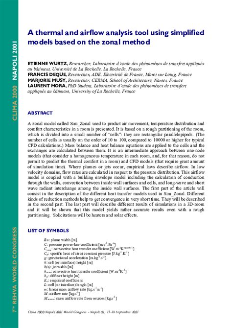 Pdf A Thermal And Airflow Analysis Tool Using Simplified Models Based On The Zonal Method