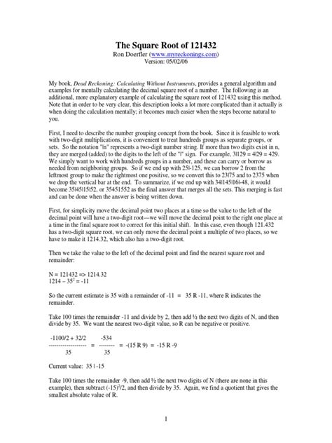 Alternate Derivation Of Square Root Algorithm Pdf Discrete Mathematics Mathematical Objects