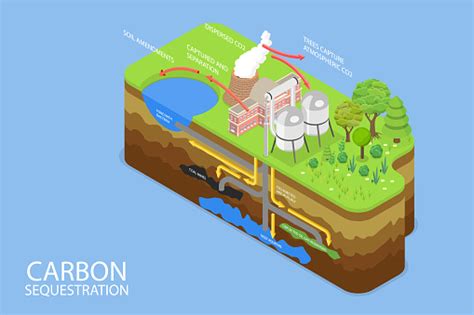 3d Isometric Flat Vector Conceptual Illustration Of Carbon Sequestration Stock Illustration