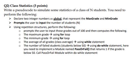 Solved Q2 Class Statistics 3 Points Write A Pseudocode To