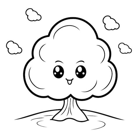Lindo Dibujo Animado De árbol En Blanco Y Negro Ilustración Vectorial