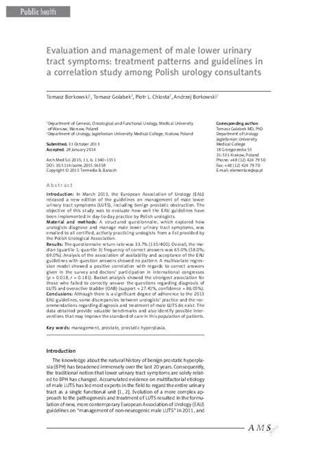 Pdf Evaluation And Management Of Male Lower Urinary Tract Symptoms