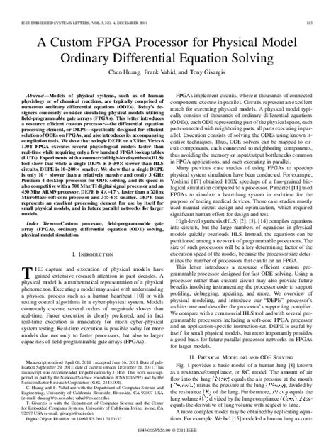 Pdf A Custom Fpga Processor For Physical Model Ordinary Differential Equation Solving Izzack