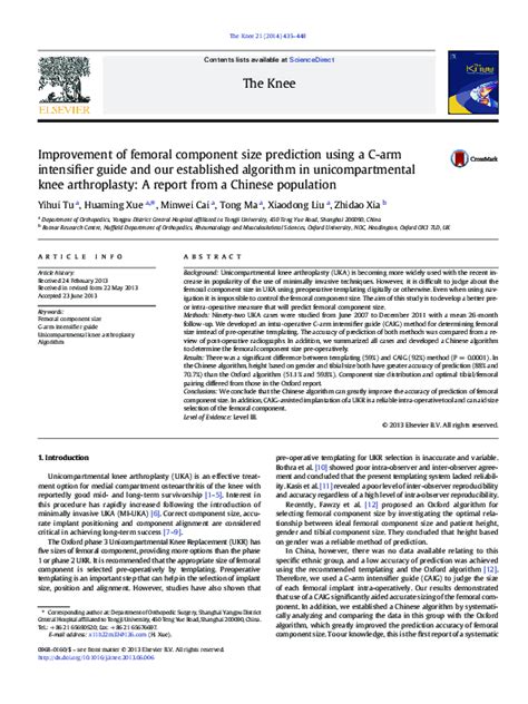 Pdf Improvement Of Femoral Component Size Prediction Using A C Arm