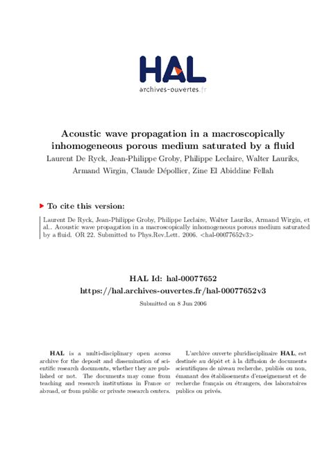 Pdf Acoustic Wave Propagation In A Macroscopically Inhomogeneous Porous Medium Saturated By A