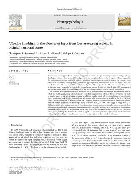 Pdf Affective Blindsight In The Absence Of Input From Face Processing