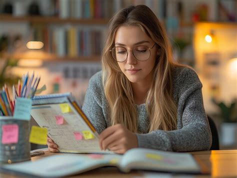 Woman Using A Colorcoded Planner And Sticky Notes For Task Management